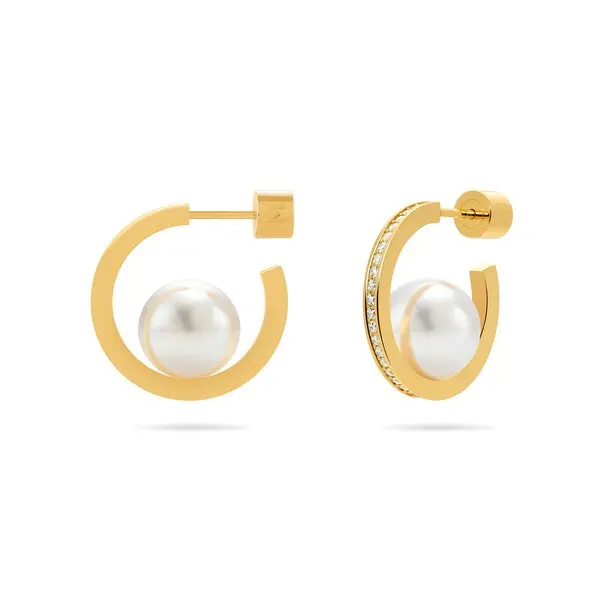 MEULIEN Pearl Open Hoop Earrings Eight Millimeter Pearl - Gold