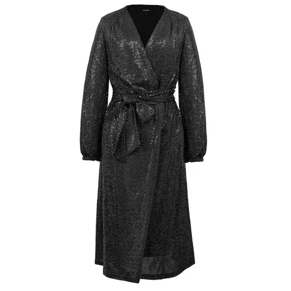SMART AND JOY Wrap Effect Glitter Dress Silver - Grey