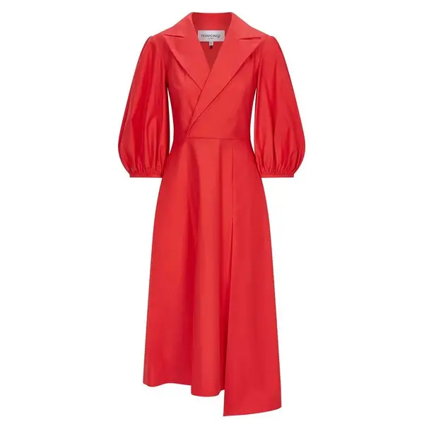 FEMPONIQ Wide Lapel Asymmetric Cotton Dress - Red