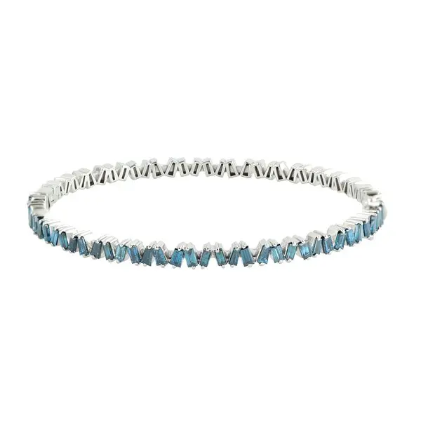 ARTISAN Blue / White Blue Baguette Diamond Tennis Bracelet In 14k White Gold - Blue/white