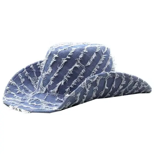 CHANEL JOAN ELKAYAM Frayed Denim Cowboy Hat - Blue