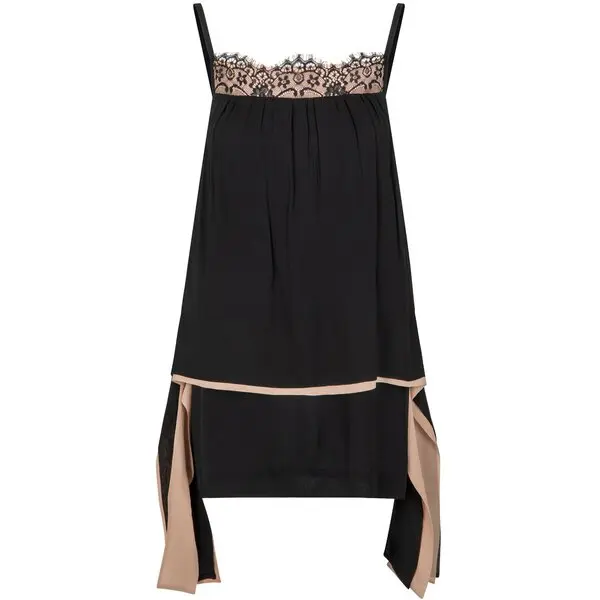 LANGNER Lace Trimmed Chiffon Mini Dress - Black