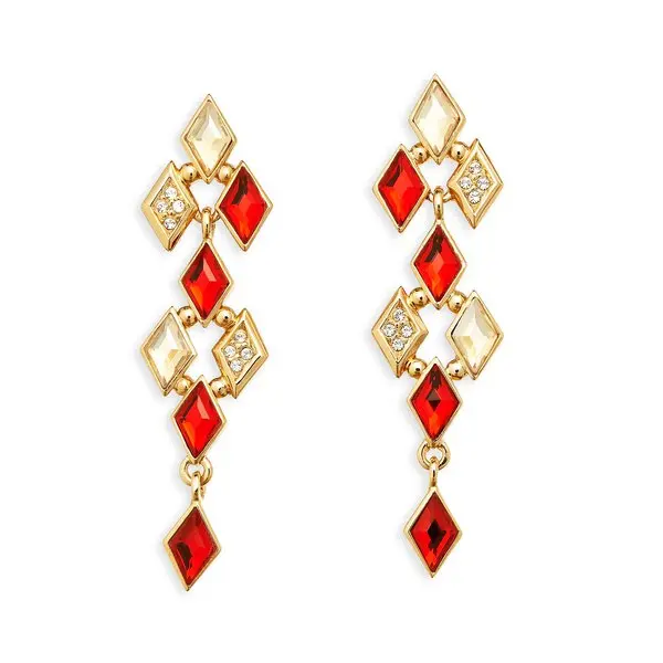 Grossé Gold / Red Light Siam Red, Clear & Golden Shadow Crystal Statet Drop Earrings, Series Glitter - Gold/red