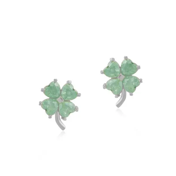 SPERO LONDON Silver / Green Four Leaves Clover Sterling Silver Stud Earring Green Silver - Silver/green