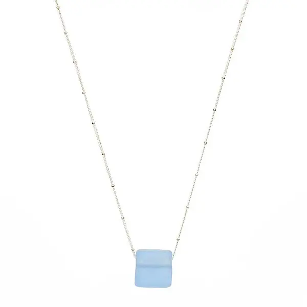 SMART GLASS JEWELRY Recycled Sake Bottle Cube Necklace Sterling Periwinkle - Silver