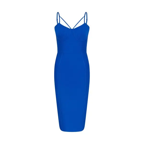 SOUR FIGS Split Strap Bustier Bandage Midi Dress In Cobalt - Blue