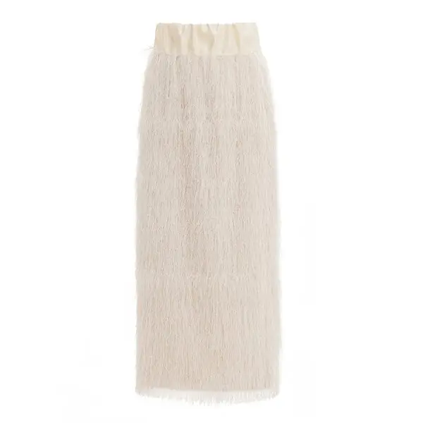 JULIA ALLERT Neutrals Textured Pile Column Midi Skirt – Ecru - Beige