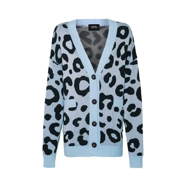 SVETA MILANO Georgia Light Blue/black Leopard-jacquard Long Cardigan - Black/blue