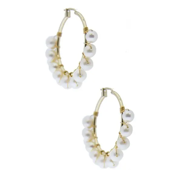 Saachi Freshwater Pearl Hoop Earrings - White