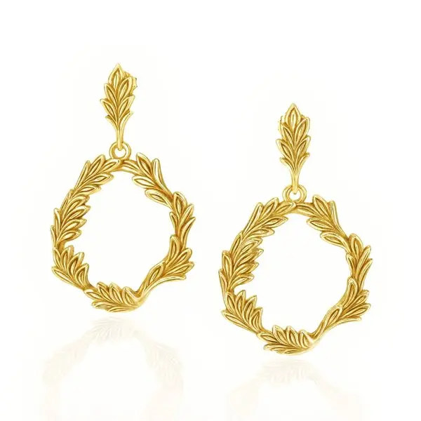 UNALOE Plated Leaf Hoop Earrings – Botanical Statet Drop Earrings – Handmade Italian Jewelry - Gold