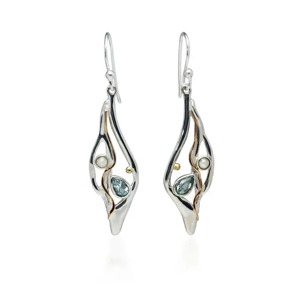 ISLA SILVER Blue Topaz & Pearl Statet Drop Earrings - Silver