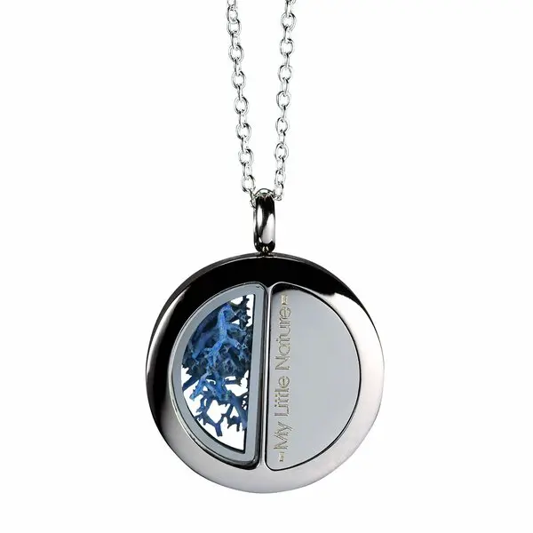 MY LITTLE NATURE Blue / Silver Botanical Pendant Necklace With Blue Moss – Unique Handmade Jewelry Inspired Nature - Blue/silver