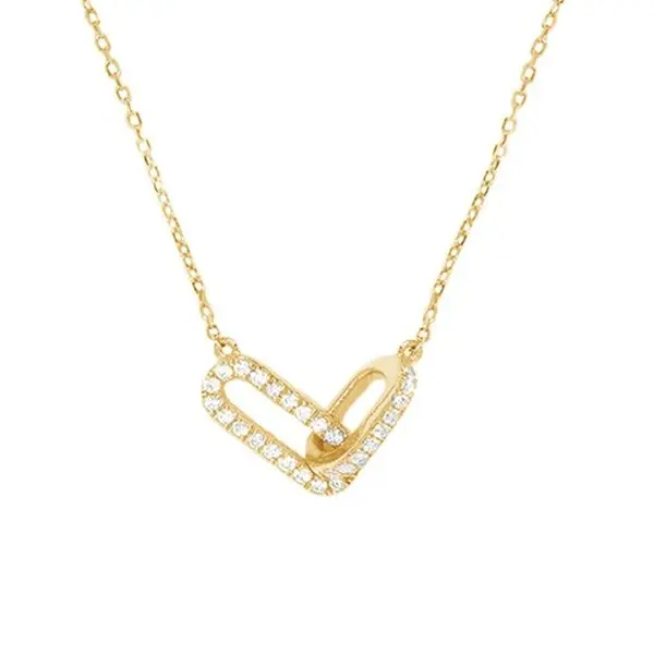 NAZZAR Pave Cable Double Linked Pendant Necklace - Gold