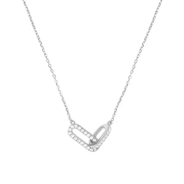 NAZZAR Pave Cable Double Linked Pendant Necklace - Silver