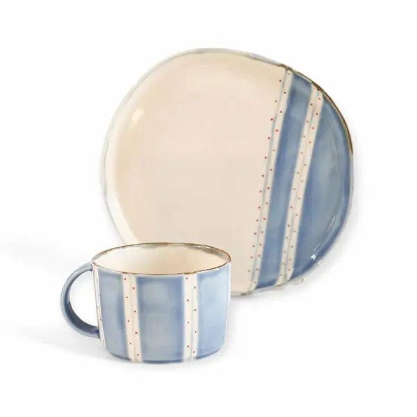 Lali Design Studio Enjoy Dots Breakfast Set Mug & Plate Porcelain - Blue