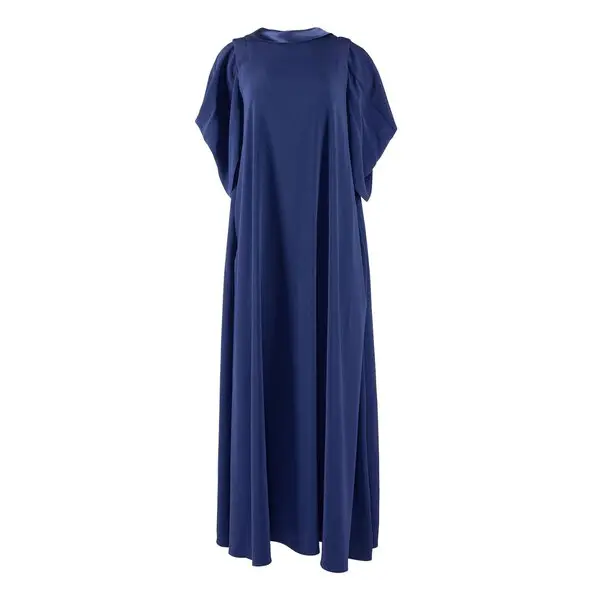 MONESSA JOAN Navy Full Length Trapeze Dress With Detachable Sleeves - Blue