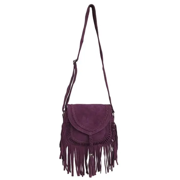 ZASTASTUDIO Banjara Suede Leather Crossbody Bag Fuschia - Black