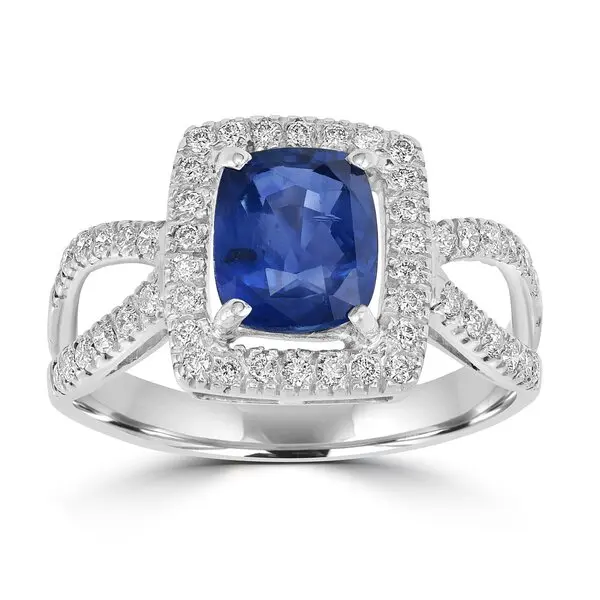 ARTISAN White / Blue Blue Sapphire & Diamond Halo Ring With Split Shank In 18k White Gold - White/blue