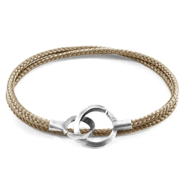 ANCHOR & CREW Sand Montrose Silver & Rope Bracelet - Brown