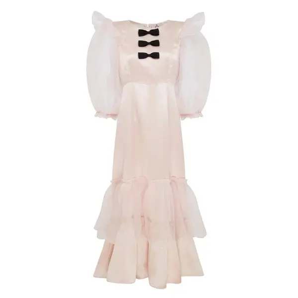 LISA THE LABEL Bow Belle Silk Cloud Puff Dress - White