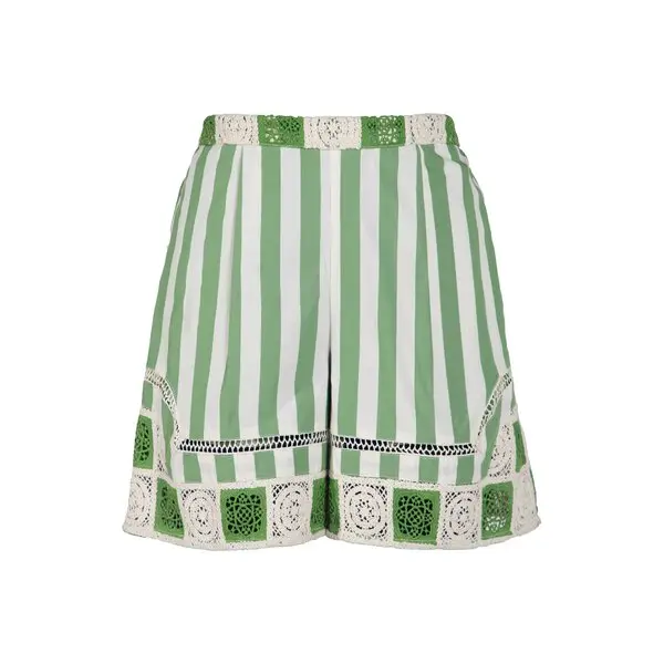 ROSE & NANCY Helena Stripe Crochet Stripe Cotton Resort Short - Green