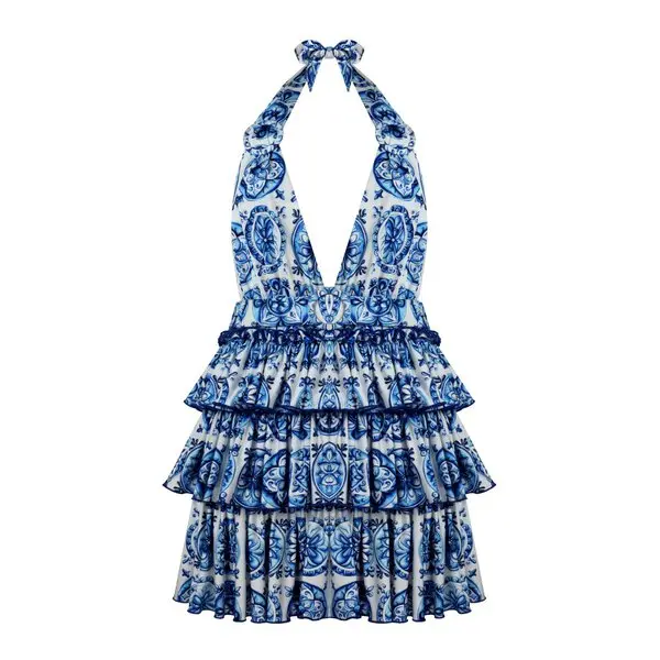 NUR KARAATA Bellano Bleu Blanc Dress - Blue