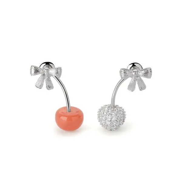 FREQNC ATELIER Ma Chérie Red Agate Cherry Earrings - Silver