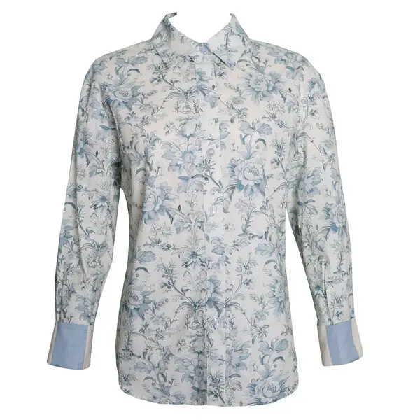 FLORA BY ALEXANDRIA Blue / White Lydia Button Down In Sea Salt - Blue/white