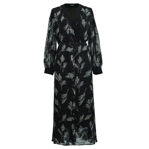 SMART AND JOY Fit And Flare Muslin Printed Dress - Black