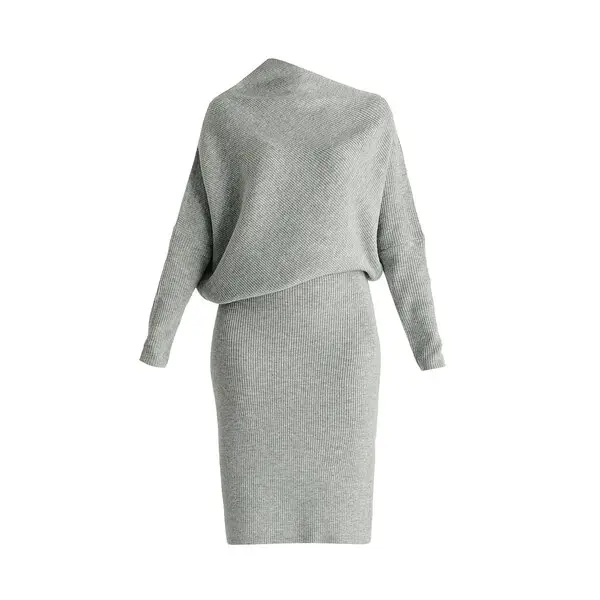 PAISIE Draped Knitted Dress - Grey