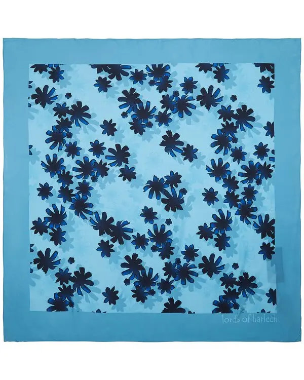 LORDS OF HARLECH Sofia Silk Scarf Rambla Floral Teal - Blue
