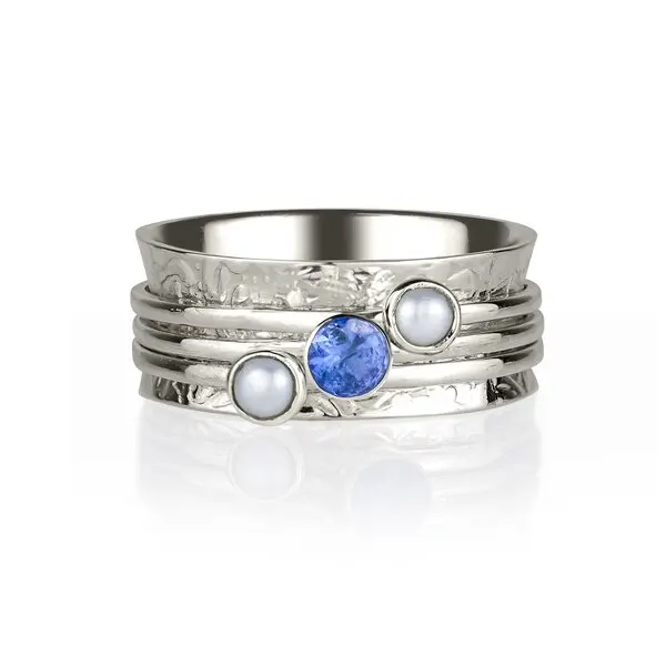 CHARLOTTE'S WEB JEWELLERY Holi Tranquility Spinning Ring Tanzanite & Pearl - Silver