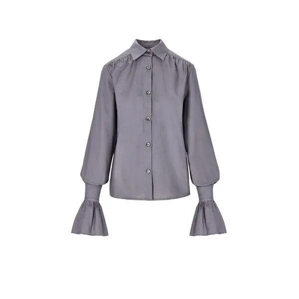 MANDRAGORA Cotton Anthracite Shirt With Decorative Cuffs – Car - Grey