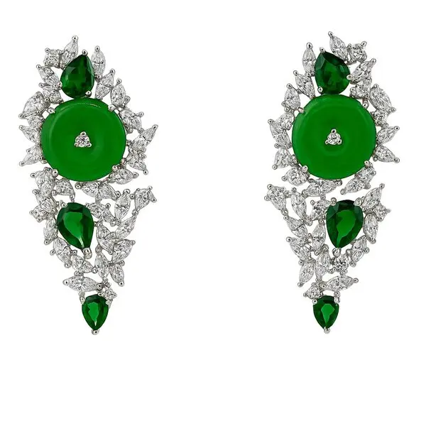 MICHAEL NASH JEWELRY Olivia Diamond And Emerald And Jade Cubic Zirconium Earrings - Green