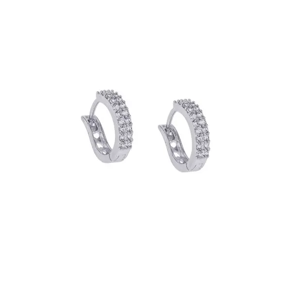 SEVEN SAINTS Huggie Hoop Earrings, White Rhodium With Zirconia Diamonds - Silver