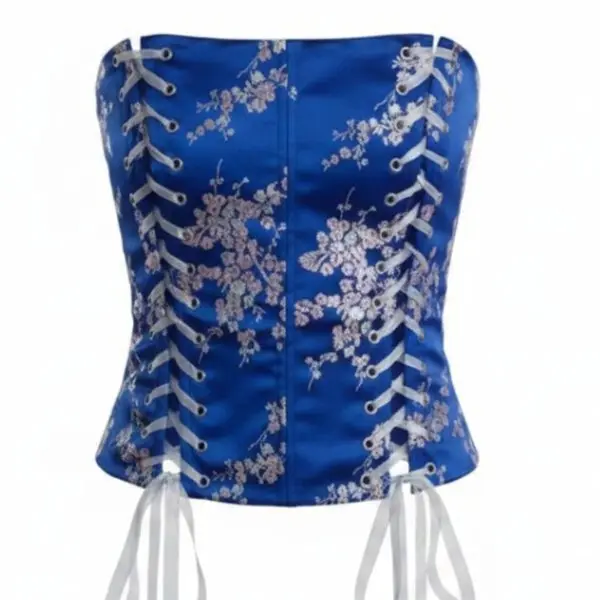THE COOLGIRL NYC Gabriella Corset In Silver Plum Blossom - Blue