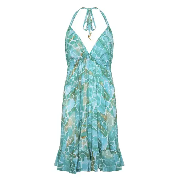 SOPHIA ALEXIA Aqua Pebbles Mini Silk Ibiza Dress - Green