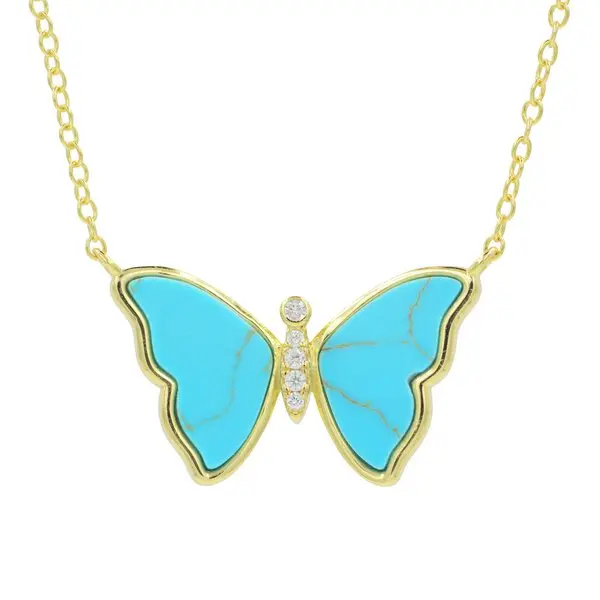 KAMARIA Turquoise Butterfly Necklace With Bezel - Gold