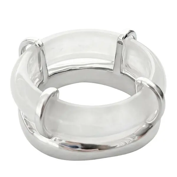 SEREE Cove White Jade Stone Sculpted Ring - Silver