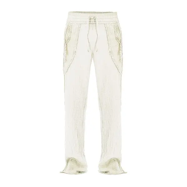 ZHENABIA Tribe Pants Boho Cotton Summer Pants In Beige - White