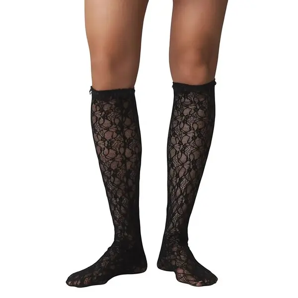 HIGH HEEL JUNGLE BY KATHRYN EISMAN Lace Knee High Socks - Black