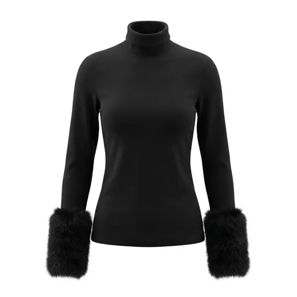 VIRAGO Nemesis Turtleneck With Sleeve Fur Trims - Black