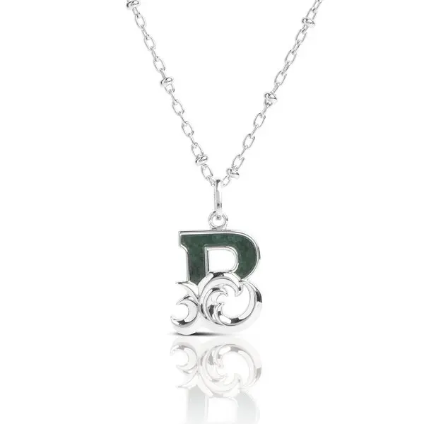 KASUN LONDON Solid B Initial Necklace With Green Marble