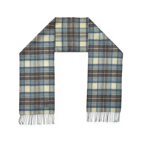 LOOM & COVE Stewart Muted 100% Lambswool Tartan Scarf - Blue
