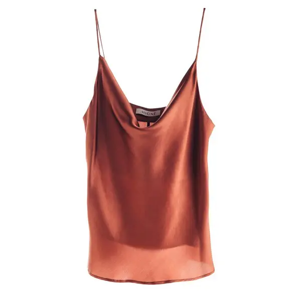 Mionè Silk Camisole Top With Draped Detail - Brown