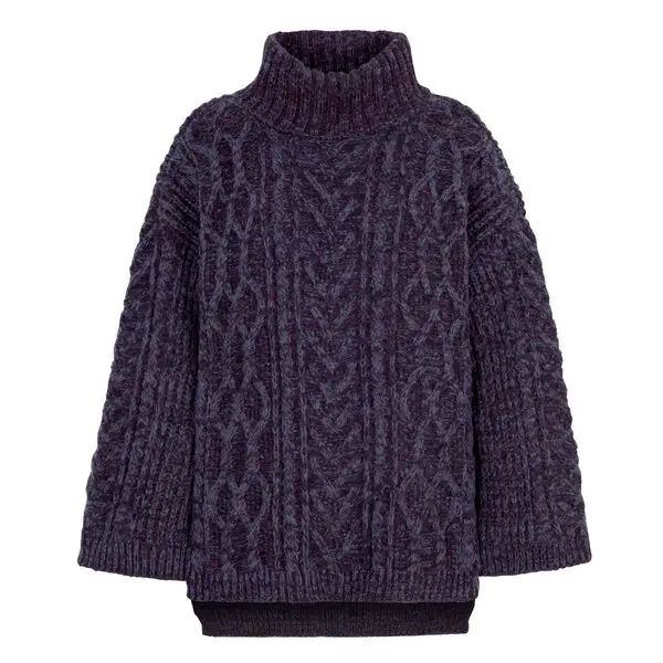 CARA & THE SKY Emily Cable Roll Neck Tunic Jumper Navy - Blue