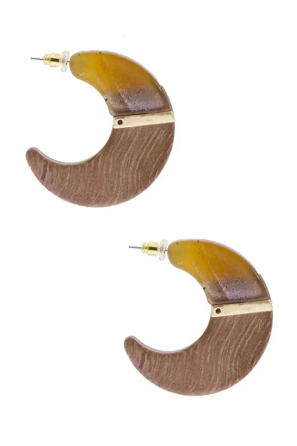 Saachi Flat Wooden Crescent Earrings - Brown
