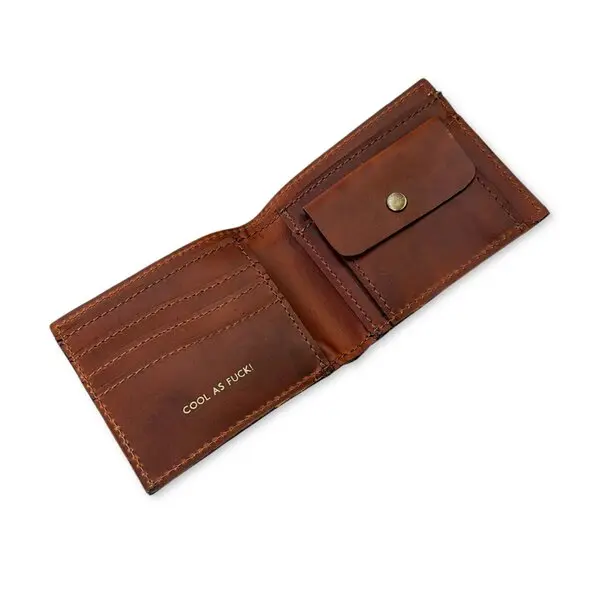 VIDA VIDA Leather Card & Coin Wallet Cool As Fuck - Brown