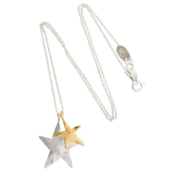 KAREN HALLAM Silver / Gold Ziggy Double Star Charm Necklace - Silver/gold