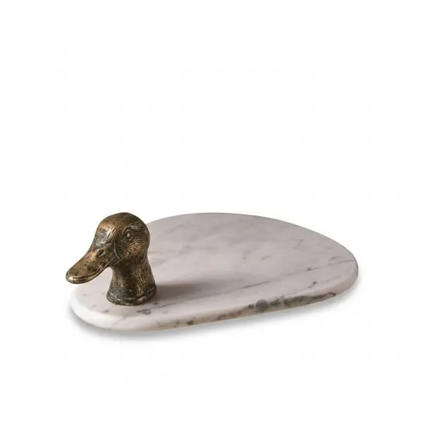 ATELIER TERRA MADRE Gold / White Garuda Marble Serving Plate With Cast Bronze Duck Head - Gold/white